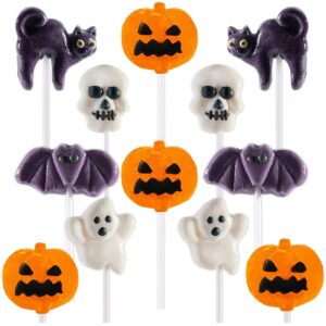 halloween lollipop suckers, pumpkin, ghost, cat and bat designs, great for halloween party goody bag fillers, trick or treat candy individually wrapped (12-pack)