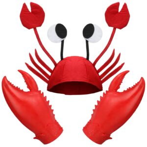 newcotte 2 pcs halloween crab lobster costume set funny hat latex giant crab claws gloves for men women cosplay party(crab style)