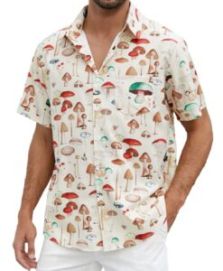 paodikuai men's printed shirt button down short sleeve cute mushroom hawaiian shirt (mushroom yellow, small)