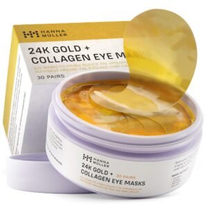 eye mask, under eye patches, gold eye patches for puffy eyes reduce dark circles, 24k gold eye masks w/collagen & snail peptides, puffiness, moisturizing eye gel pads, 30 pairs, under eye masks