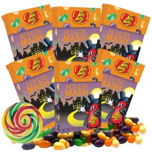 sweetzo monster mash jelly beans assorted flavors halloween 2024 candy flip top boxes, individually packaged candies for party favors & trick or treaters, vegetarian, ou kosher (pack of 6)