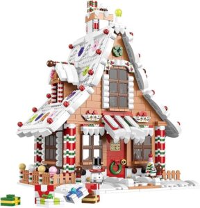 christmas gingerbread house kit building block set toys, ​with led light, christmas tree, christmas gift for advent calendar 2023 (1620 pieces)