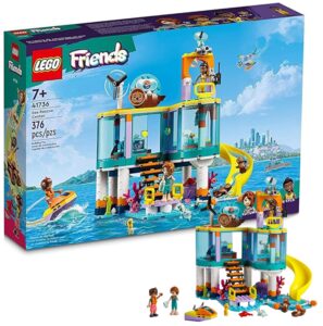 lego friends sea rescue center 41736 building toy for ages 7+, with 3 mini-dolls, 2 otters, a seahorse, turtle and water scooter, a great birthday gift for pretend ocean rescue play