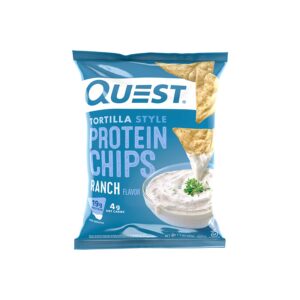 quest nutrition tortilla style protein chips, ranch, baked, 19g protein, 4g net carb, low carb, gluten free, 1.1 ounce (pack of 12)