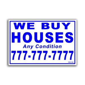 100 12"x18" yard signs custom we buy houses bandit sign waterproof plastic add your number (blue)