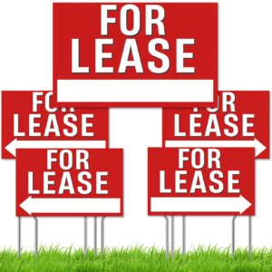 mumufy 5 pcs 12 x 16 inch for rent sign with stand double sided corrugated plastic red white for lease sign with 10 pcs tall stands for outdoor house business supplies