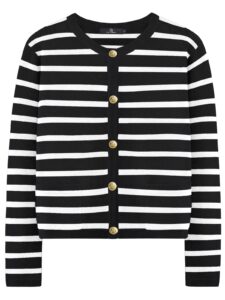 lillusory women's striped cardigan sweaters fall outfits clothes fashion trendy long sleeve tops casual knit lady jackets black white m