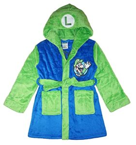 super mario little/big boys' soft hooded fleece sleepwear bathrobe - plush robe for kids, luigi, 8