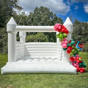 bounce house with ball pit 120x96x96 inch commercial grade astm certified white bouncy castle for memorable birthday parties & event (white, 15x15x12ft)