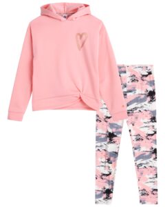 rbx girls' active sweatsuit - 2 piece fleece crop pullover hoodie sweatshirt and yoga leggings - clothing set for girls, 7-16, size 7-8, pale rose