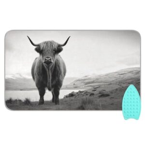 goodold highland cattle ironing mat portable travel ironing pad for washer,dryer,table top, iron board alternative cover, large heat resistant ironing blanket