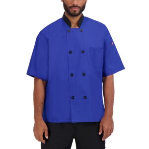 happy chef men's signature short sleeve lightweight chef coat, royal blue & black, x-large