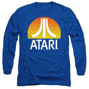 popfunk atari video game retro logo vintage gaming console longsleeve t shirt & stickers (large) royal blue