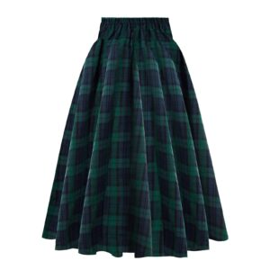 women fashion casual plaid skirt vintage a line skirts vintage athletic skirt plaid high waist plus size midi pleated skirt green