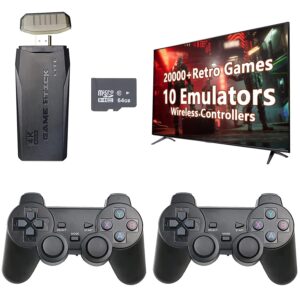 retro game stick - retro game console revisit classic games with built-in 9 emulators, 10,000+ games, 4k hdmi output, and 2.4ghz wireless controller for tv plug and play(64g)