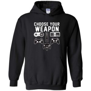 choose your weapon - gaming console gamer retro handheld esports video game hoodie - medium - black