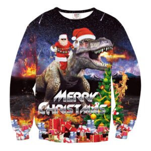 arvilhill christmas mens funny holiday xmas santa dinosaur long sleeve sweater ugly 3d printed party sweatshirt m