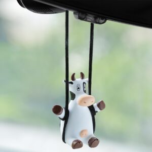 ygmoner cute swinging cow car rear view mirror hanging accessories funny car interior decor gifts for women men (cow)