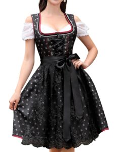 clearlove women's german dirndl dress 3-pieces dress blouse apron bavarian black milkmaid costumes for oktoberfest 3x-large