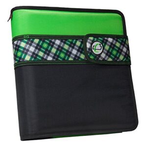 case-it open tab velcro closure 2-inch binder with tab file, green plaid, s-817-neognpd