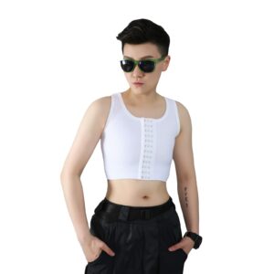 front hooks chest binder adjustable shoulder strap double x back shaper for tomboy trans lesbian(white,m)