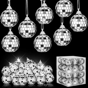 lenwen 100 pcs mini disco ball ornaments hanging disco party decorations bulk 70s reflective silver mirror ball for party decor supplies tree wedding birthday props mardi gras(2 inch)