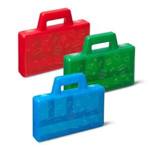 room copenhagen, lego sorting box to-go - travel case with organizing dividers - 3 pack, red/blue/green