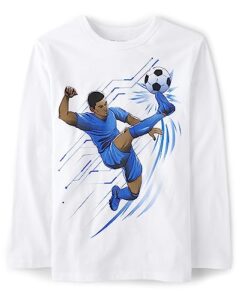 the children's place boys sports long sleeve graphic t-shirts soccer player small