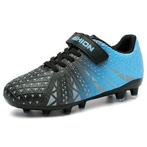 ashion unisex-kids soccer cleats for boys girls turf firm ground no-tie football shoes durable black/blue