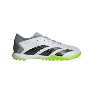 adidas predator accuracy.3 low turf shoes, unisex adult sizing, perfected for artificial playing surfaces, made with recycled materials, white/black/lucid lemon, 10.5 women/9.5 men