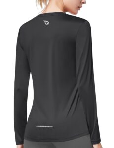 baleaf women's long sleeve workout tops running hiking athletic shirts active t-shirts wicking quick dry soft lightweight black size s