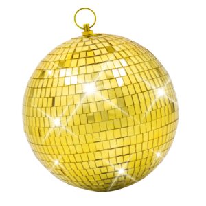 mirror disco ball decor with hanging ring: 8 inch large gold disco ball ornaments - hanging party disco balls for party decorations, 70s theme party, dj, wedding, birthday, christmas