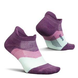 feetures elite max cushion no show tab ankle socks - sport sock with targeted compression - peak purple, m (1 pair)