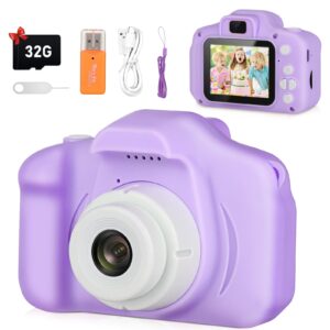 upgrade toddler camera, hd digital video cameras for toddler, kids selfie camera toys with 32gb sd card for 3 4 5 6 7 8 9 year old girls and boys, christmas birthday gifts for boys - purple