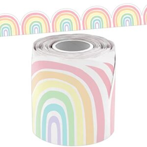 teacher created resources pastel pop rainbows die-cut rolled border trim - 50ft - decorate bulletin boards, walls, desks, windows, doors, lockers, schools, classrooms, homeschool & offices