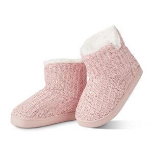 wojwski women's knit bootie slippers winter warm plush fleece memory foam house shoes with comfy plush lining(pink7-8)