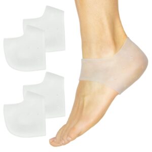 vivesole silicone heel protectors (2 pairs) - gel guard for women and men moisturizing relief blister, cracked foot, plantar fasciitis, spurs soft cushion support protective insert sleeve