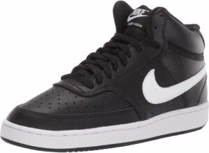 nike women's court vision mid sneaker, black/white, 6.5