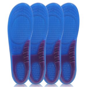 mqupin 2 pairs plantar fasciitis gel insoles for women/men, arch support & pain relief & flat feet correction shoe pads for sneakers, heels, work boots (m, for men's size: 6-10; women's size: 4.5-8.5)