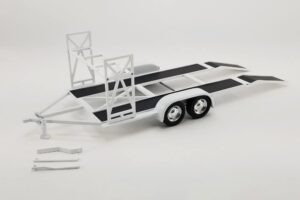 modeltoycars tandem car trailer with tire rack, white - acme 18984-1/18 scale diecast accessory