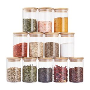 glass food storage containers 12 packs (8oz), airtight glass food jars with bamboo wooden lids, canister set for kitchen counter, pantry organization jar for sugar flour cereal candy cookie coffee