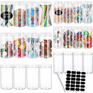 plastic jars with lids 32 oz & 16 oz 24 pcs clear plastic storage jars containers with airtight white plastic screw on lids cylinder large round jars easy clean for household and kitchen organizing