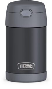 thermos funtainer insulated food jar, 16 ounce, kid friendly thermos food jar with foldable spoon, matte charcoal