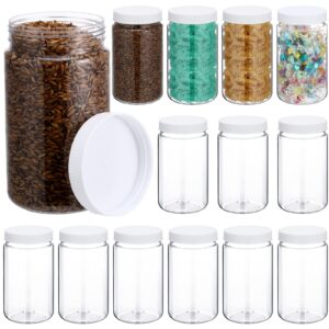 15 pack 32 oz plastic jars with lids clear mason jars large storage container wide mouth empty bulk for home food candy organizing kitchen(white)