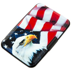 kaabao credit card holder, rfid blocking small metal credit cards holder wallet for women men business aluminum protector sleeves slim case (bald eagle on american flag)