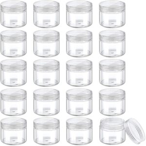 20 pieces round pot jars plastic cosmetic containers set with lid for liquid creams sample, 20 ml/ 0.7 oz (clear lid)