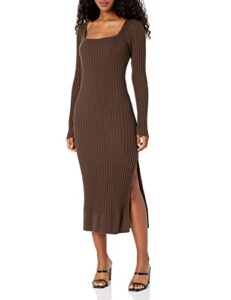 paige womens benita long sleeve square neckline below the knee in brown taupe casual dress, brown taupe, large us