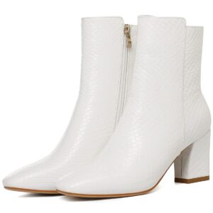 caradise womens high chunky heeled boots zip up square toe ankle booties size 10 b(m) us,white