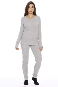 just love 2-piece women's thermal underwear set waffle knit base layer thermals, grey, xx-large