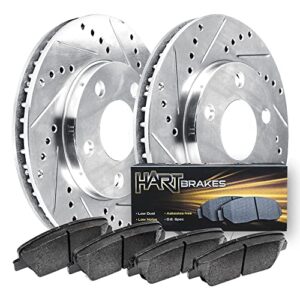 hart brakes front brake rotors silver drilled slotted+ceramic pads compatible for 2013-2021 infiniti jx35, qx60, nissan murano, pathfinder